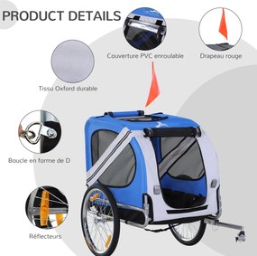 PawHut Kolečkové vozíky pro domácí mazlíčky s 8 reflektory, vlajka a tažné zařízení, ocelový rám, polyester voděodolný, max. 30 kg, 130L x 73W x 90H …