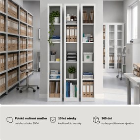 Úzký kovový archivační regál na dokumenty bílý, 250x1850x400 mm: TIM
