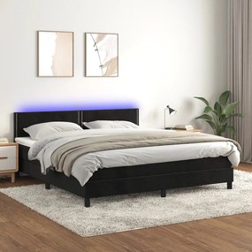 Box spring postel s matrací a LED černá 160x200 cm samet,  3134353