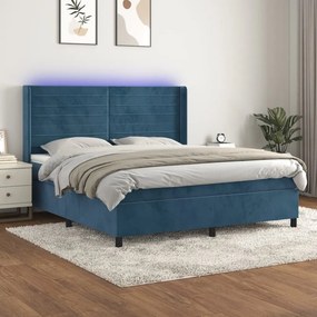 Box spring postel s matrací a LED tmavě modrá 160x200 cm samet 3139635