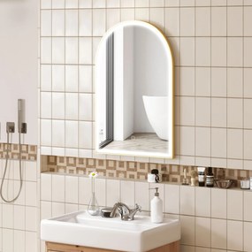HOMCOM LED koupelnové zrcadlo 90 x 60 cm, nástěnné, 3 barvy, zakřivené, hliníkový rám, odvlhčování a dotykový spínač