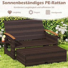 Costway 3 in 1 zahradní dvoulůžko denní pohovka ratanová zahradní pohovka s 4