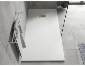 Mexen Hugo, obdélníková sprchová vanička SMC 170 x 80 cm, bílá, zlatá krytka, 42108017-G