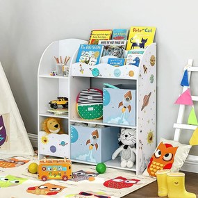 Organizér na hračky a knihy pro děti, multifunkční úložný prostor se 2 úložnými boxy, VESMÍR, bílý