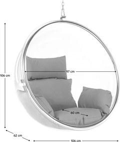 Kondela Závěsné křeslo, transparentní/stříbrná/šedá, BUBBLE NEW TYP 1