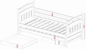Dětská postel z masivu borovice GABRIEL s přistýlkou a šuplíky - 200x90 cm - bílá