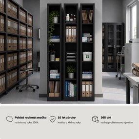 Úzký kovový archivační regál na dokumenty antracitový, 250x1850x600 mm: TIM