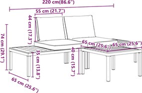 3dílná zahradní sedací souprava s poduškami černá hliník 3283704