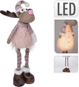 Vánoční sob s LED a vzorovanou čepicí – růžový 45 cm