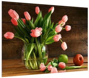Obraz červených tulipánů ve váze (70x50 cm)
