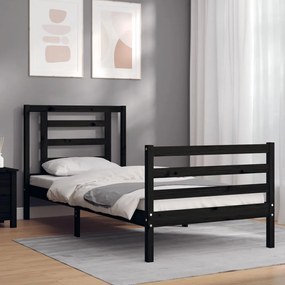 Rám postele s čelem černý 100 x 200 cm masivní dřevo,  3194695