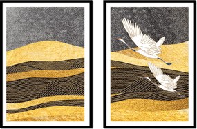 Obraz Plakáty V Rámu 53x73 cm Diptych Sada 2 obrazů Čápi Ptáci P2139