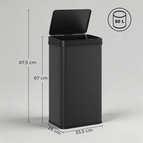 HOMCOM bezdotykový odpadkový koš 50 l, nerez, černý
