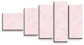 Sablio Obraz - 5-dílný Růžové papírové vlaštovky - 100x60 cm