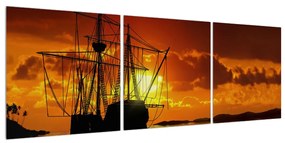 Obraz lodě při západu slunce (120x40 cm)