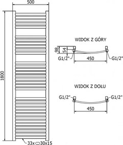 Mexen Helios, elektrické topné těleso 1800 x 500 mm, 900 W, zlatá lesklá, W103-1800-500-2900-50