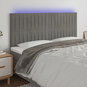 Čelo postele s LED světle šedé 160x5x118/128 cm samet