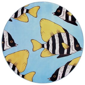 Koberec modrý s barevnými rybami ⌀ 140 cm kulatý FIZME Beliani