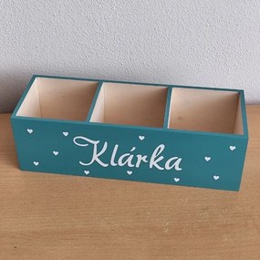 Dřevěný organizér 3 přihrádky se jménem a srdíčky