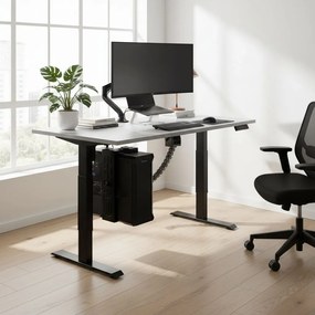 Výškově nastavitelný stůl OfficeTech B, 140 x 80 cm, černá podnož, světle šedá