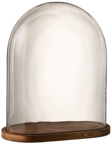 Hnědý dřevěný oválný podnos se skleněným poklopem Bell Jar - 43*23*51cm