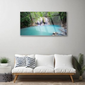 akrylový obraz Vodopád Les Jezero Příroda 100x50 cm