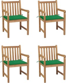 Zahradní židle 4 ks zelené podušky masivní teak 3073009