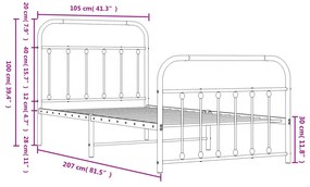 Kovový rám postele s hlavovým a nožním čelem bílý 100 x 200 cm - Default Title