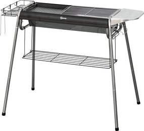 Outsunny Přenosný gril na dřevěné uhlí s nerezovou grilovací miskou a úložným regálem pro zahradu a kempování 96x61x72 cm Černý | Aosom