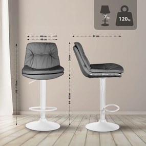 Barová židle Laurel umělá kůže bílá konstrukce – šedá