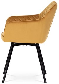 Jídelní židle, potah žlutá sametová látka, kovové nohy, černý matný lak