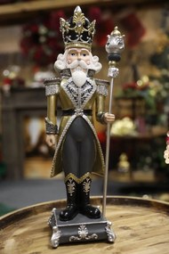 Šedo zlatá vánoční figurka Louskáček 46cm vintage