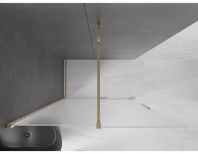 Mexen Velar, sprchová zástěna s posuvnými dveřmi Walk-in 140 x 200 cm, 8mm sklo námraza, zlatá lesklá, 871-140-000-33-50