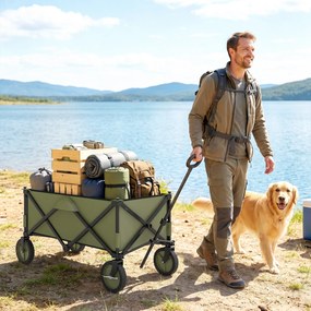 Bollerwagen, klappbar, 5 Seitentaschen, einziehbare Griff, bis 120 kg belastbar, Stahl, 108 x 55 x 93 cm, Grün