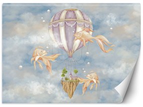 Gario Fototapeta Horkovzdušný balón, dům a ryby na modré obloze Materiál: Vliesová, Rozměry: 200 x 140 cm