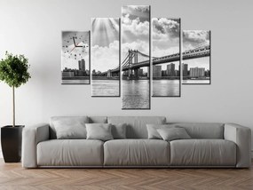 Gario Obraz s hodinami Brooklyn New York - 5 dílný Rozměry: 150 x 70 cm