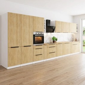 Kuchyňská linka CREMONA bc | 430 cm | UNI provedení | zásuvky PREMIUM BOX | bílá/cremona
