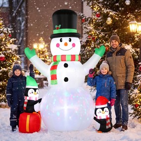 Outsunny Nafukovací vánoční sněhulák, 243 cm, s barevným LED světlem, na venkovní použití