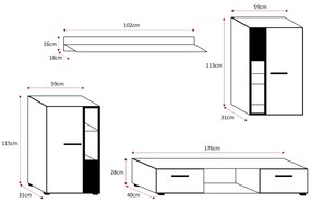 ADRK Obývací stěna SAFIR Provedení: Černo/bílá mat