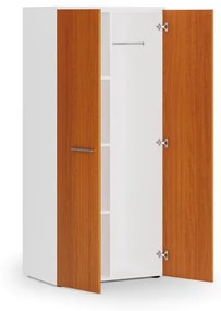 Kancelářská šatní skříň PRIMO WHITE, 3 police, šatní tyč, 1781 x 800 x 500 mm, bílá/třešeň