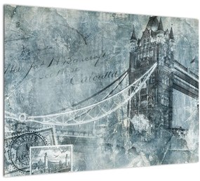 Skleněný obraz - Tower Bridge v chladných tónech (70x50 cm)