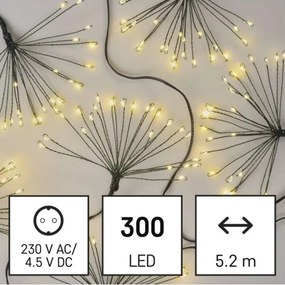LED Vánoční řetěz 300xLED 5,2+3 m teplá bílá