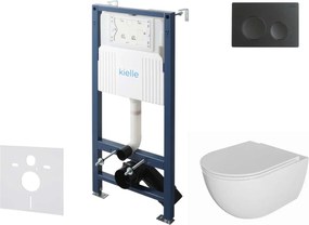kielle Genesis New - Set předstěnové instalace, klozetu Oudee, Rimless, sedátka softclose a tlačítka Gemini New I, matná černá 30528SS03