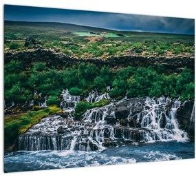 Skleněný obraz vodopádů v přírodě (70x50 cm)