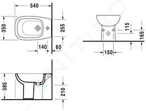 DURAVIT - D-Code Stojící bidet, 350x540 mm, otvor pro baterii, bílá (22381000002)