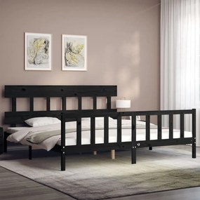 Rám postele s čelem černý 200 x 200 cm masivní dřevo 3193360