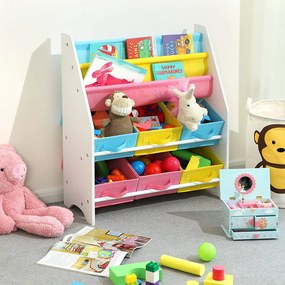 SONGMICS Regál na hračky knihovna 6 boxů barevný bílý 63 x 74 x 26 cm