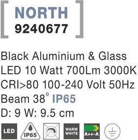 NV 9240677 Venkovní reflektor NORTH černý hliník a sklo LED 10W 3000K 100-240V 38st. IP65 - NOVA LUCE