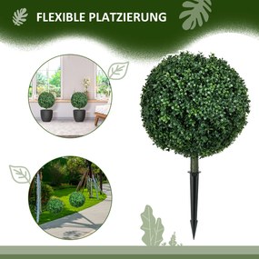 HOMCOM 2-dílná Velká Umělá Buxusová Rostlina 70 cm s UV Ochrannou, Realistické Umělé Rostliny s Podpěrami do Země pro Moderní Dekoraci Obývacího Poko…