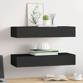 Nástěnné police se zásuvkou 2 ks černé 60 x 23,5 x 10 cm MDF 330258